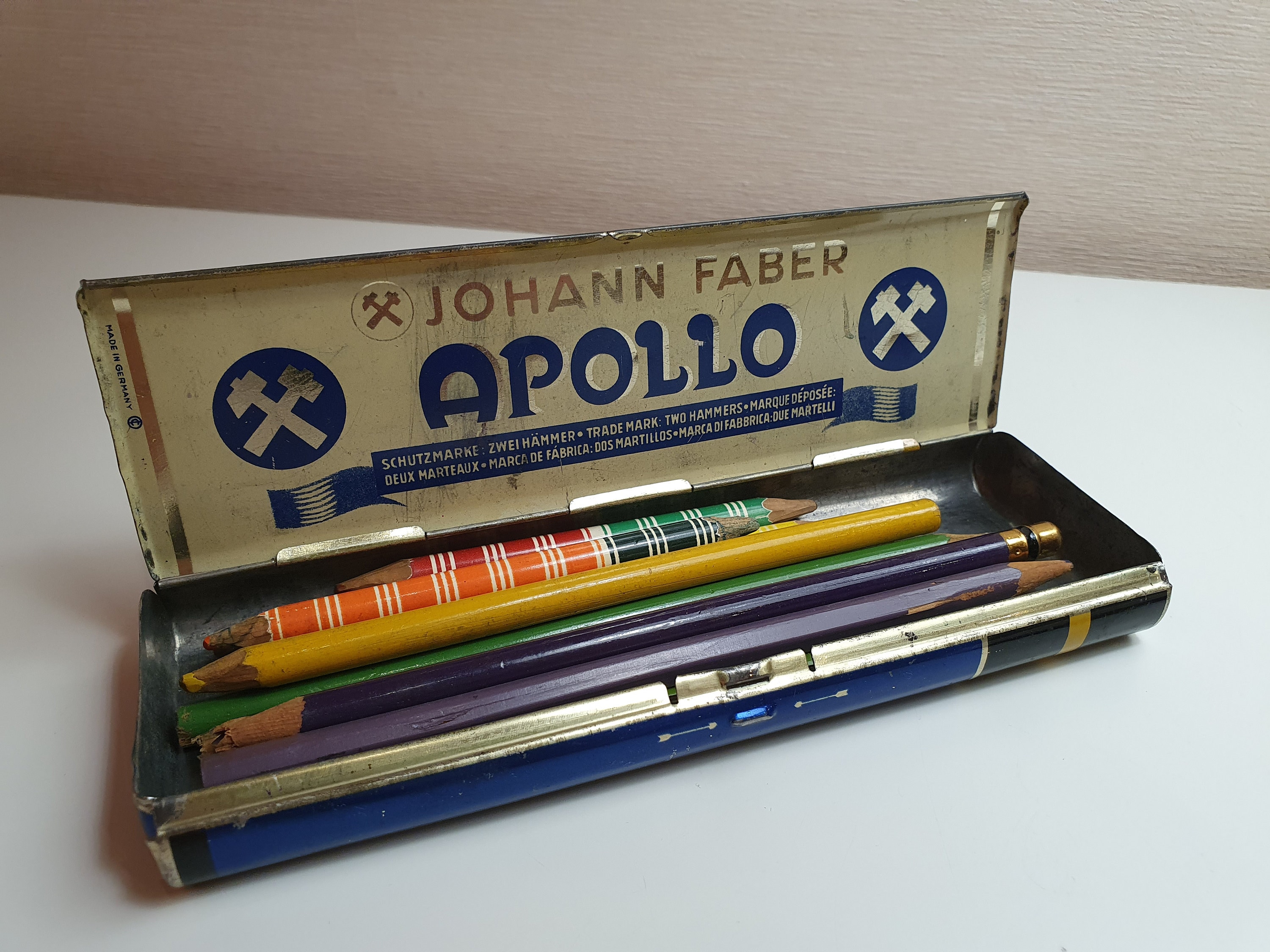 Apollo Johann Faber Metal Vintage Pencil Box With Pencils, Antique ...