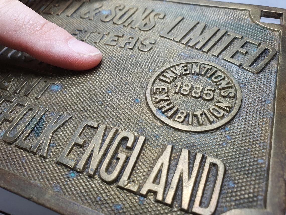 Antique Patent Plaque, Antique Brass Patent Sign England Suffolk, 1885 ...