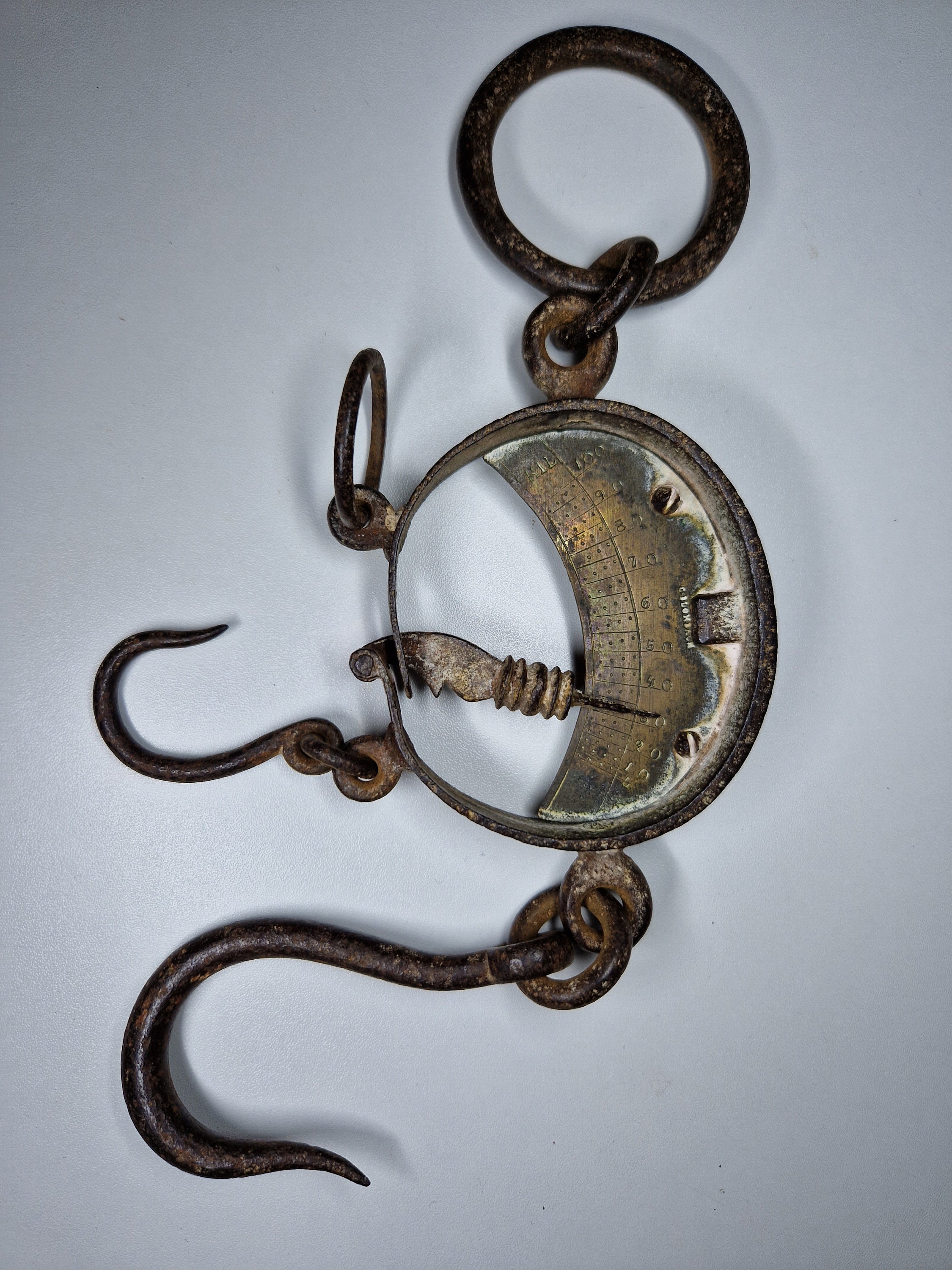 Wrought Iron & Brass Hanging Scale, Carl Blombach Scales, Antique ...