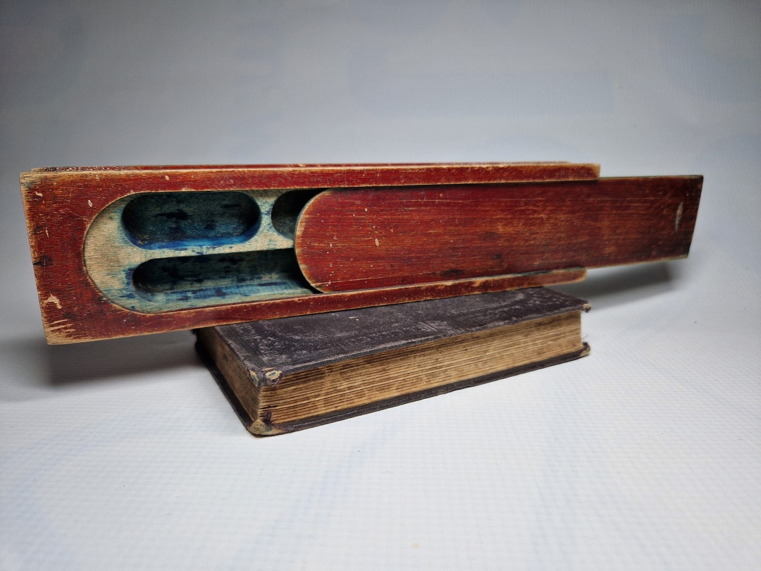 Antique Wood Pencil Box, Primitive School Box With Sliding Lid, Vintage ...