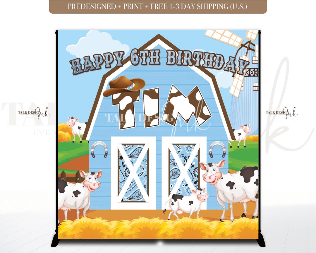 Farm Backdrop Barnyard Party Backdrop Cowboy Decor Farm Animals Blue ...
