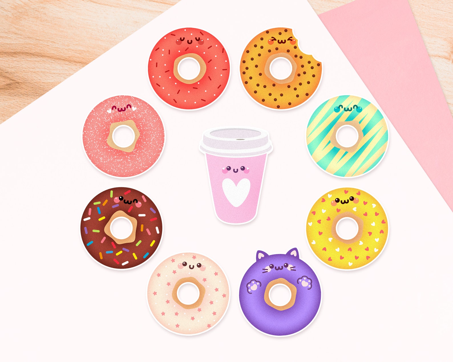 Donut Stickers - Cute Sticker Pack - Kawaii Stickers - Donut Worry Be ...