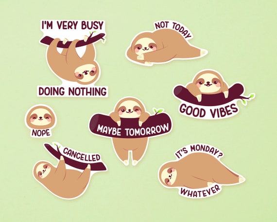Sloth Stickers Cute Sloth Sticker Set Sticker Pack Cute - Etsy