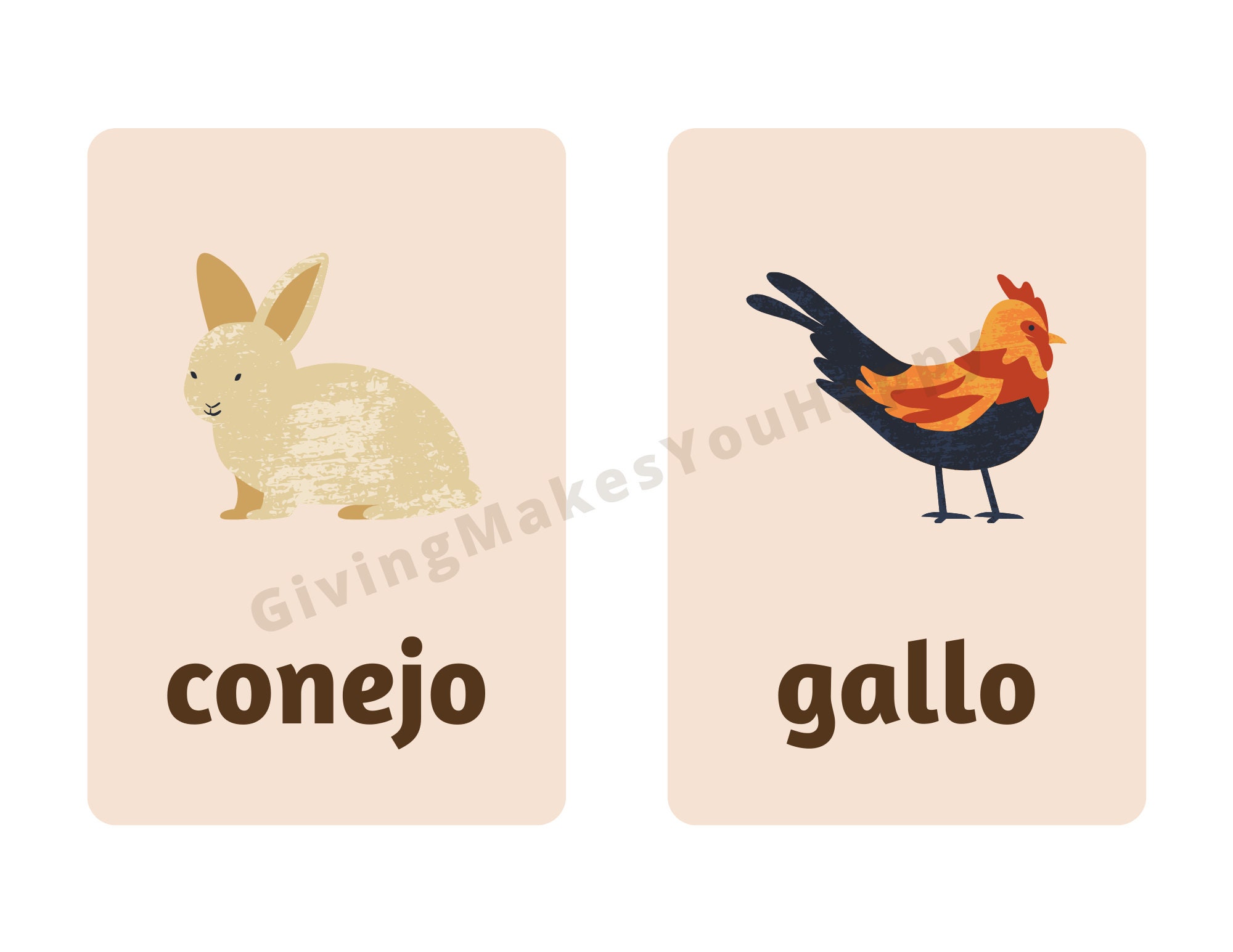 14 Educational Spanish Farm Animal Flash Cards Learn Spanish Animals in ...