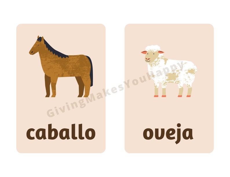 14 Educational Spanish Farm Animal Flash Cards • Learn Spanish ...