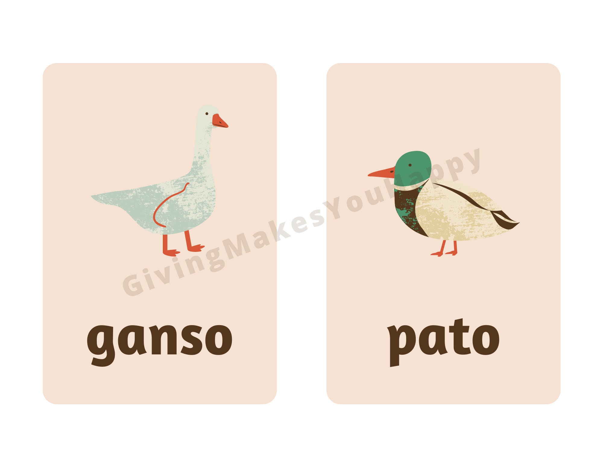 14 Educational Spanish Farm Animal Flash Cards Learn Spanish Animals in ...