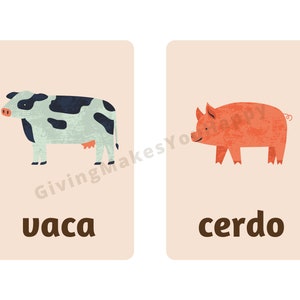 14 Educational Spanish Farm Animal Flash Cards • Learn Spanish ...