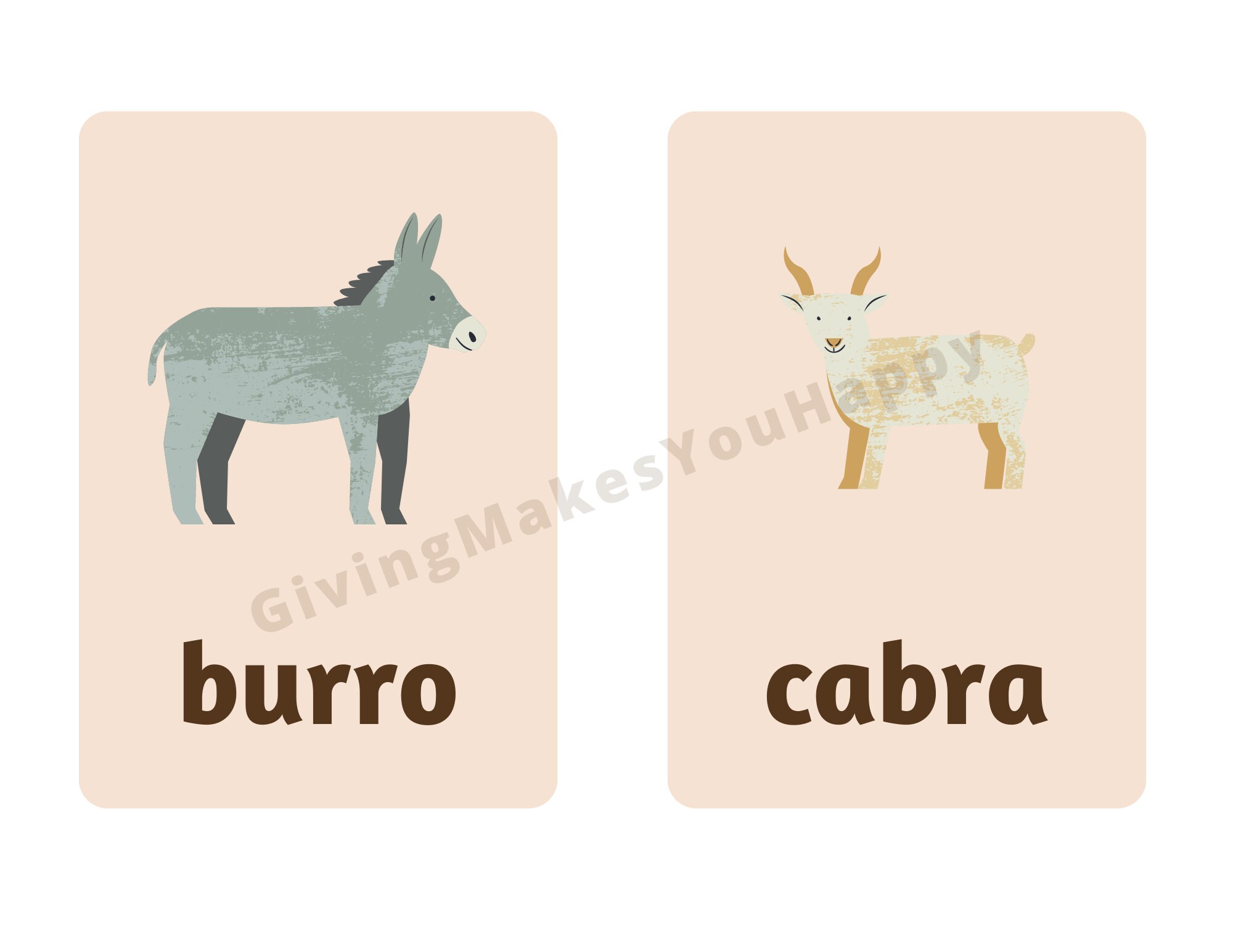 14 Educational Spanish Farm Animal Flash Cards Learn Spanish Animals in ...