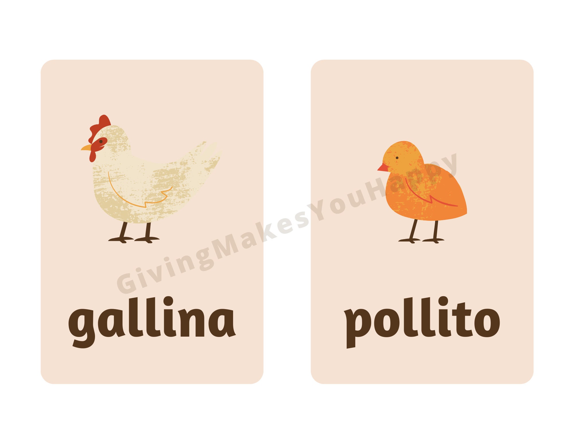 14 Educational Spanish Farm Animal Flash Cards Learn Spanish Animals in ...