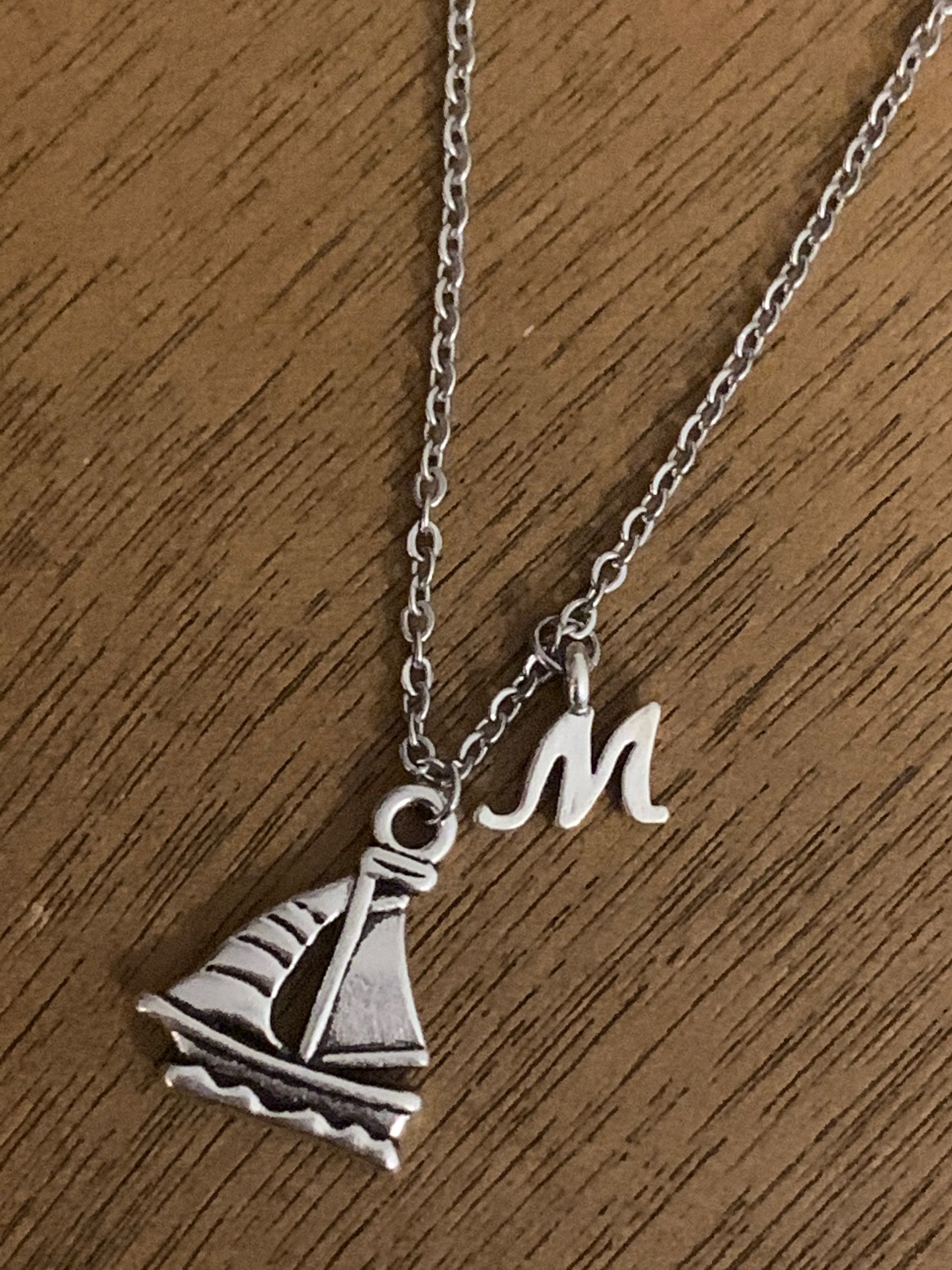 Initial Sailboat Necklace Sail the World Sailboat Charm Sailing Boat ...