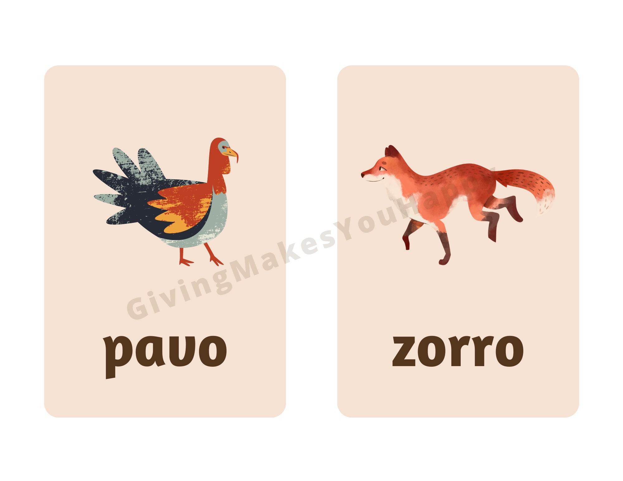 14 Educational Spanish Farm Animal Flash Cards Learn Spanish Animals in ...
