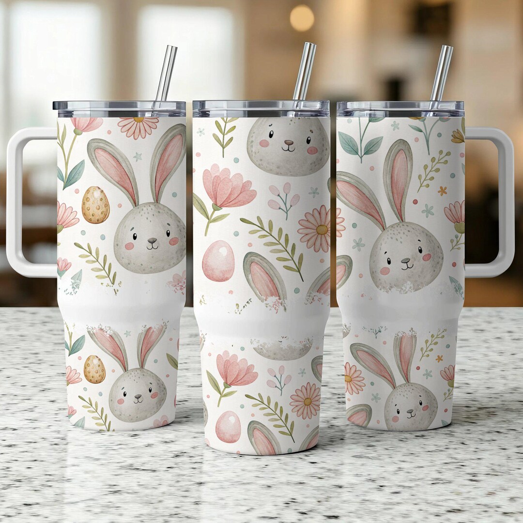 Easter Bunny Floral 40oz Tumbler Wrap, Spring Pastel Seamless Pattern ...