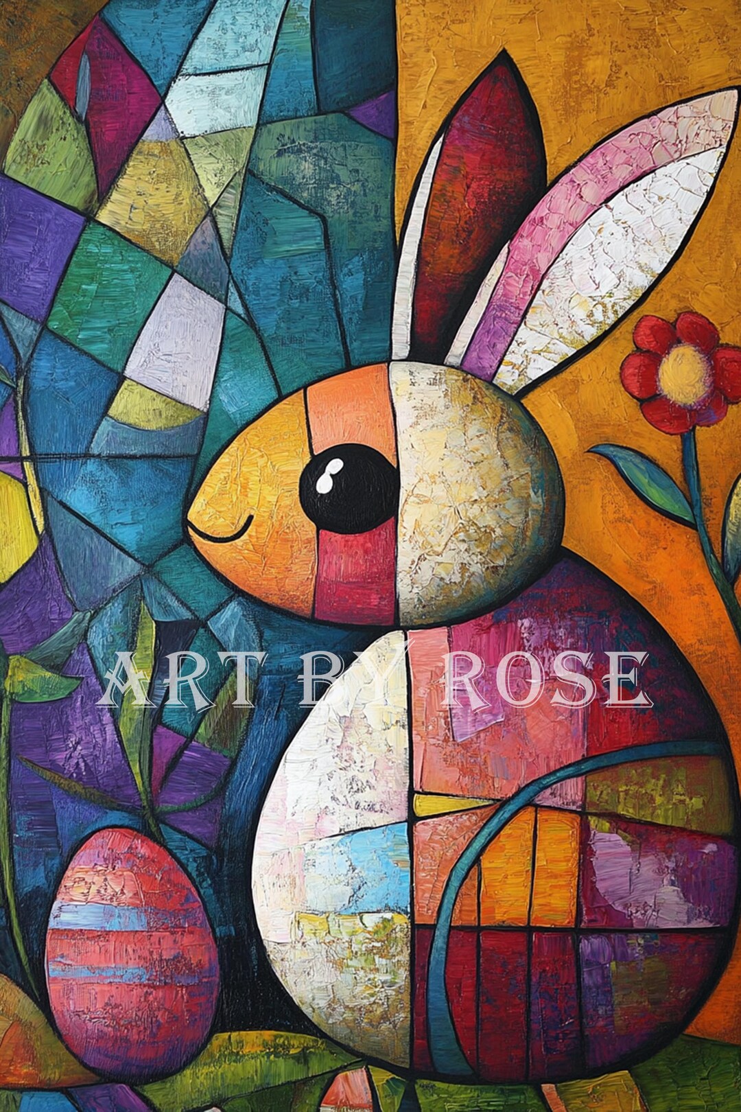Easter Rabbit Modern Art Painting With Eggs Wall- Art - Etsy
