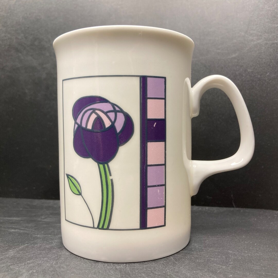Vintage Tams Rennie Mackintosh-style Purple Flower Fine Bone China Mug ...