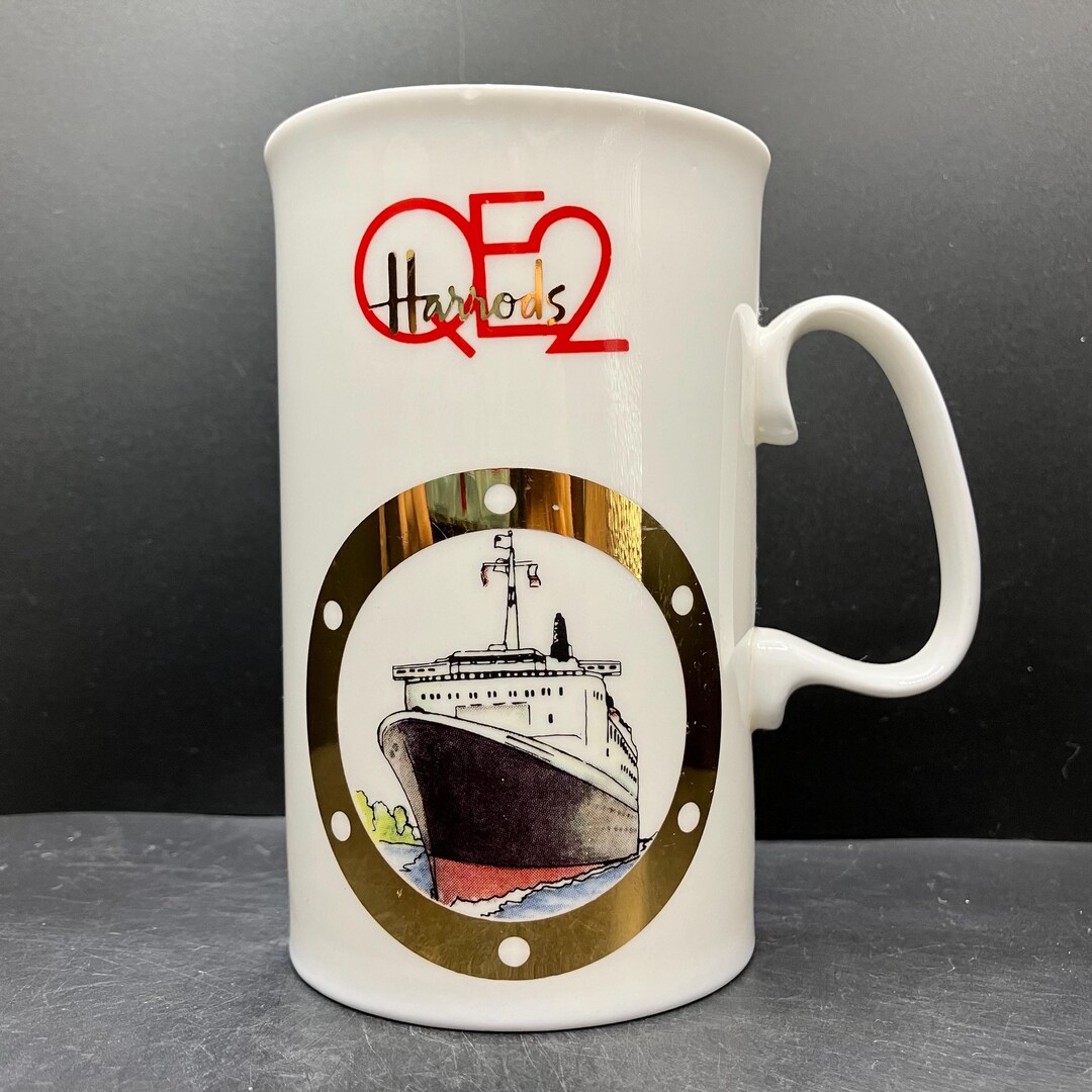 Vintage Harrods QE2 Ocean Liner Fine Bone China Mug Made in England ...