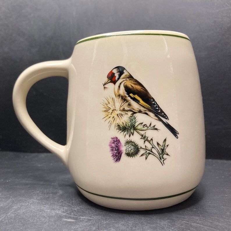 Vintage Brixham Pottery Ltd Bullfinches on Thistles Birds Ceramic Mug ...