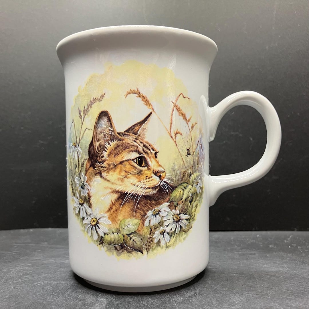 Vintage Purbeck Pottery Brown Tabby Cat Stoneware Mug Churchill Made in ...