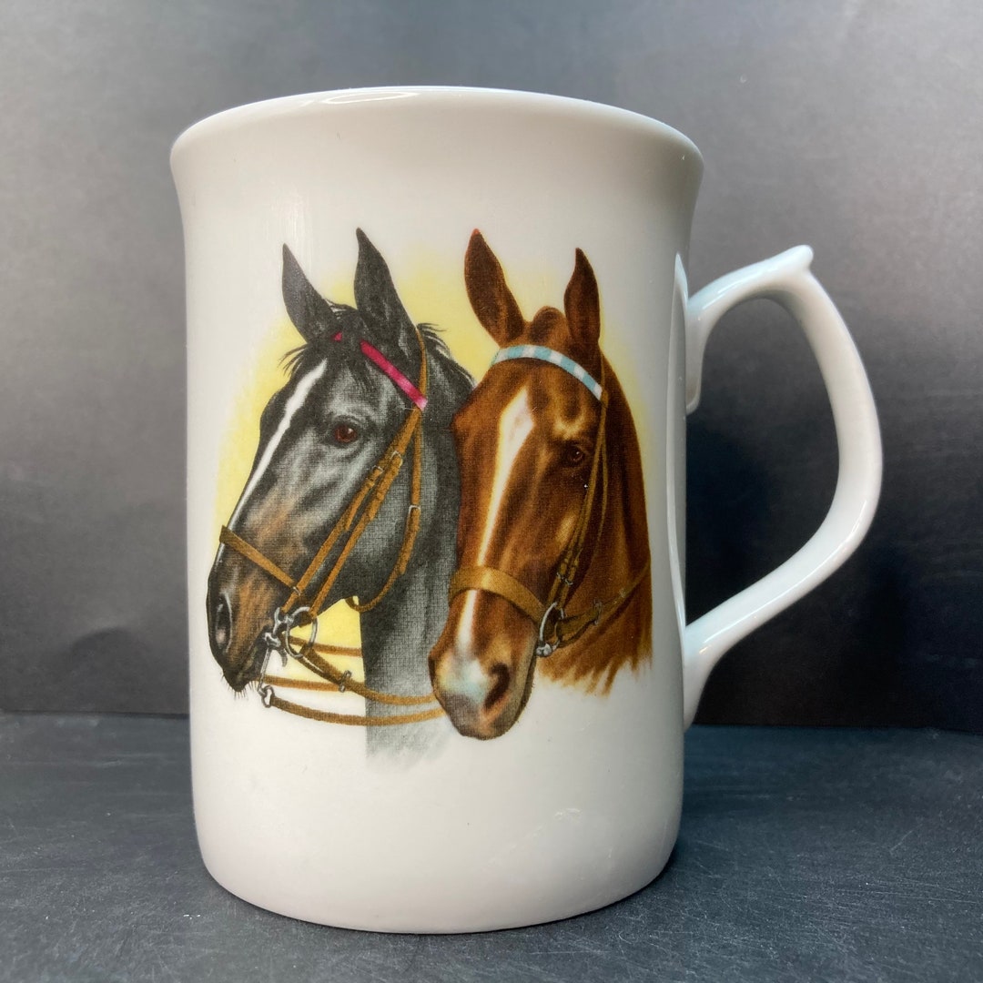 Vintage Allyn Nelson Collection Thoroughbred Horses Fine Bone China Mug ...
