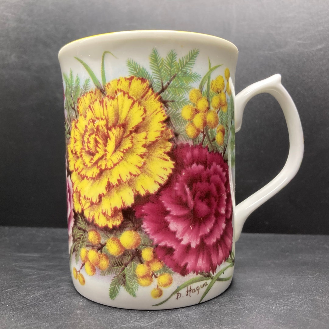 Vintage Fenton Carnations Floral English Bone China Mug D Hague Fenton ...
