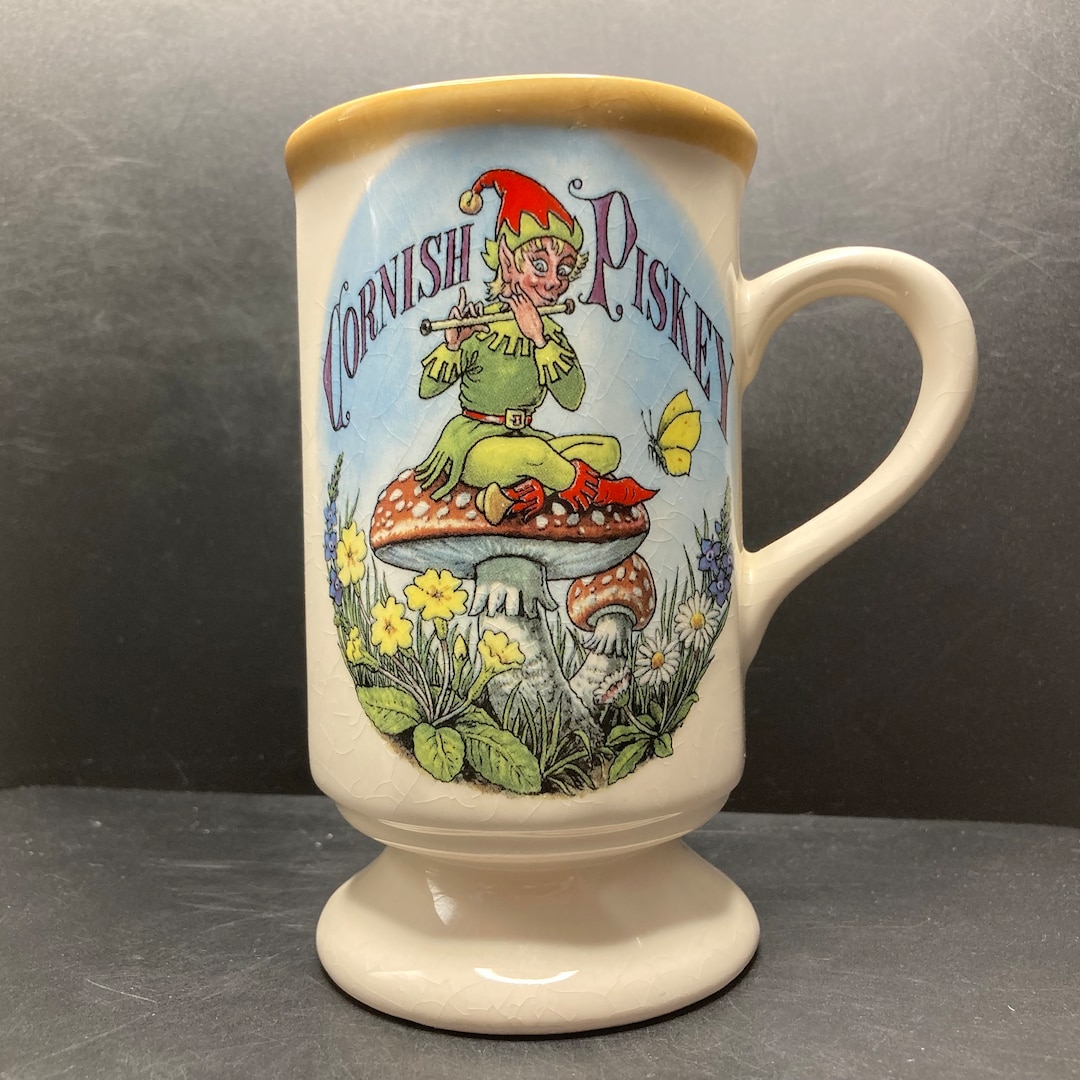 Vintage Cornish Piskey Playing Flute on Mushroom & Description Faceted ...