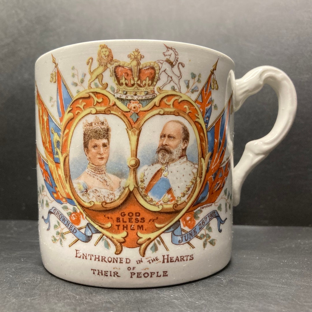 Antique 1902 Edward VII Coronation Bone China Mug Enthroned in the ...