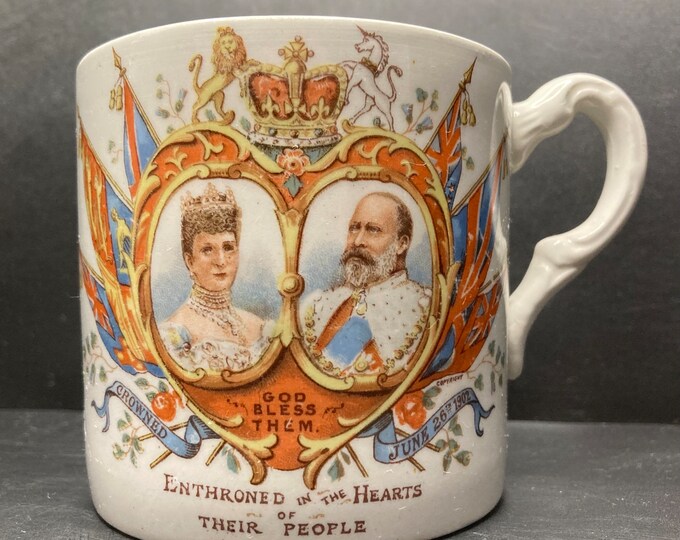 Antique 1902 Edward VII Coronation Bone China Mug Enthroned in the ...