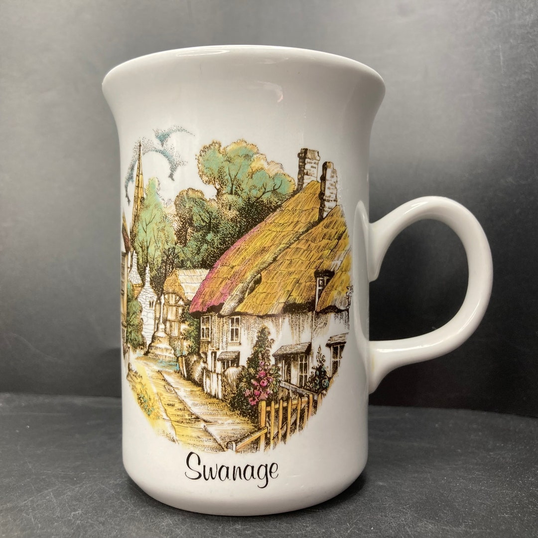 Vintage Churchill Swanage Dorset Thatched Cottages Ceramic Mug Made in ...