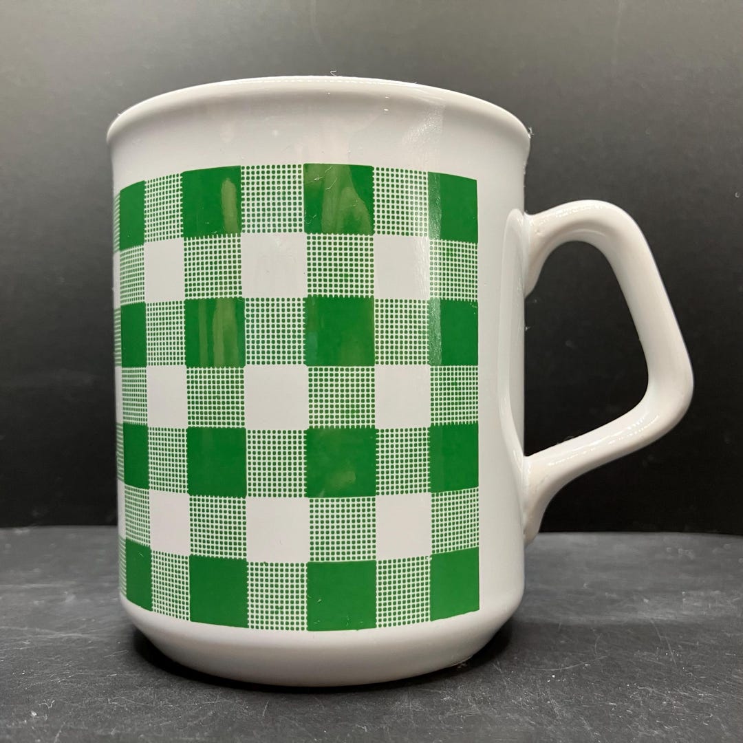 Vintage John Tams Green and White Checked Gingham Pattern Decoration ...