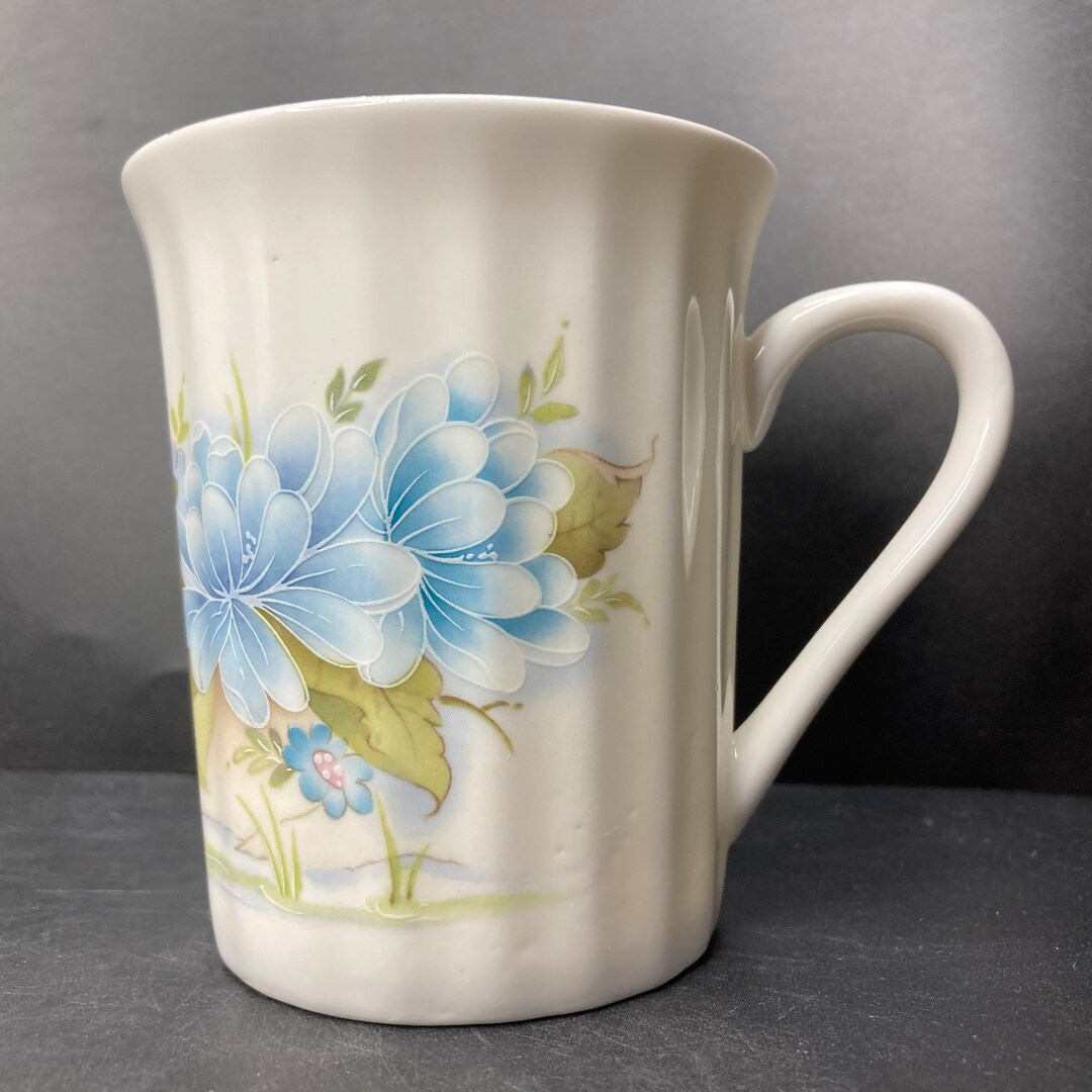 Vintage Polly-anna Blue Magnolia Faceted Floral Fine Bone China Mug ...