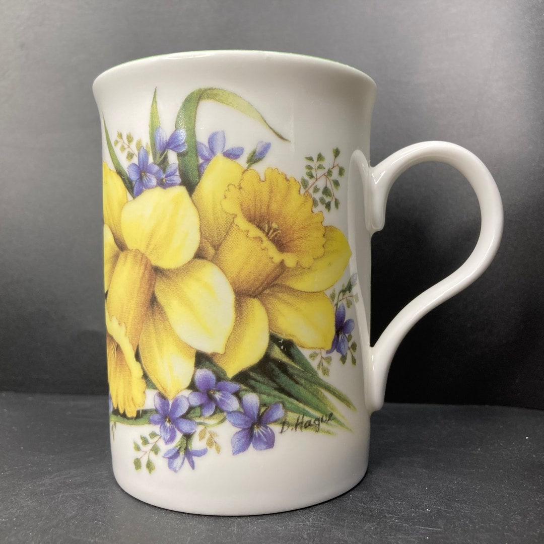 Vintage Kirsty Jayne China Daffodils Floral China Mug D Hague Made in ...
