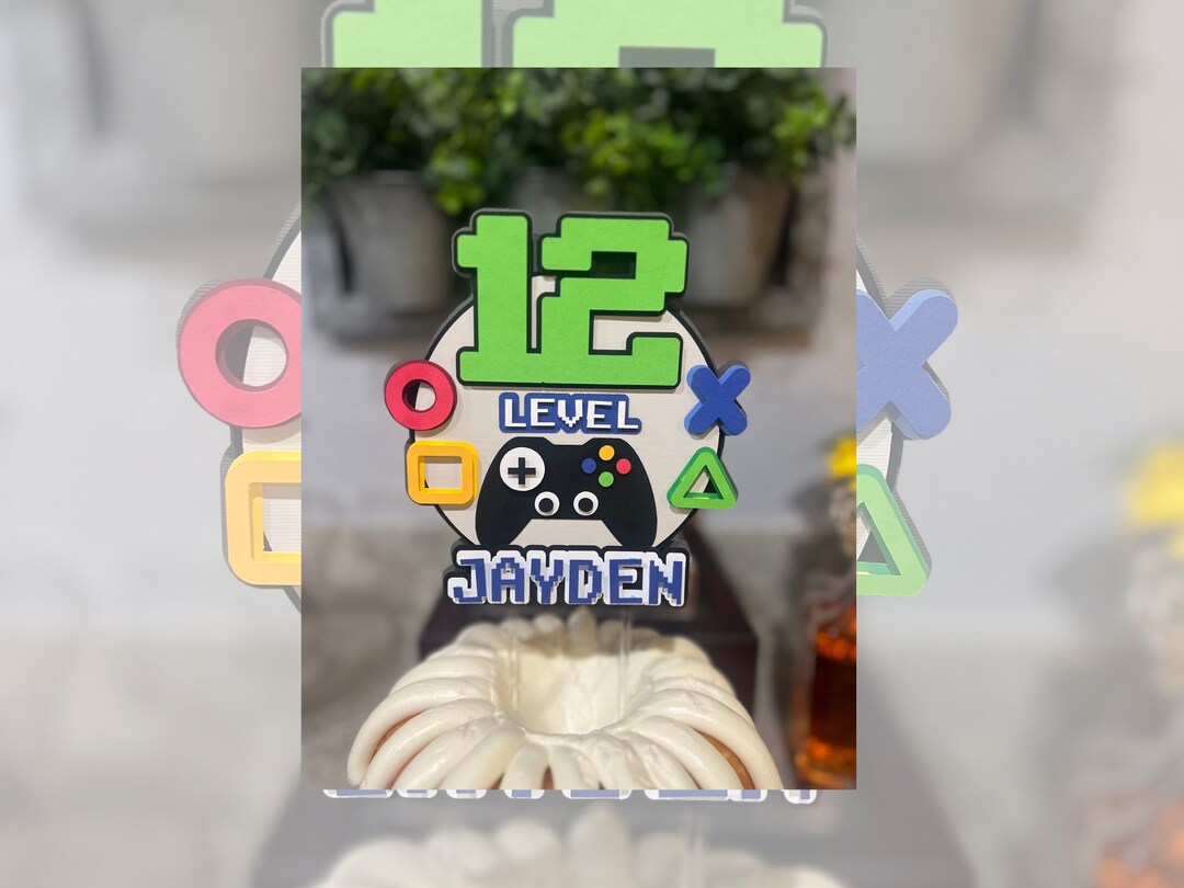 Gamer Cake Topper for Video Game Birthday Party, Level up Decorations ...