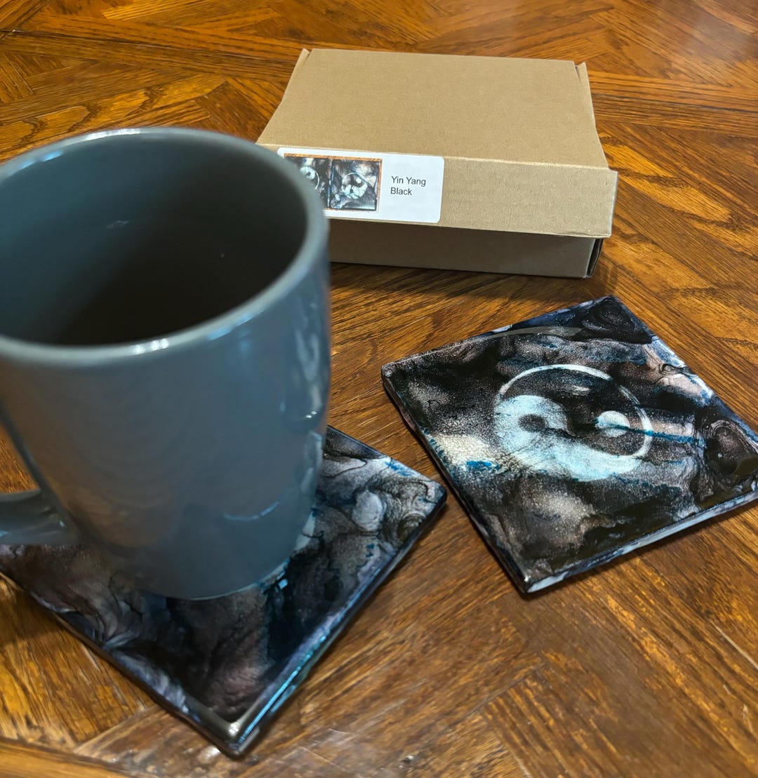 Yin Yang Coaster Black Set of 2 - Etsy