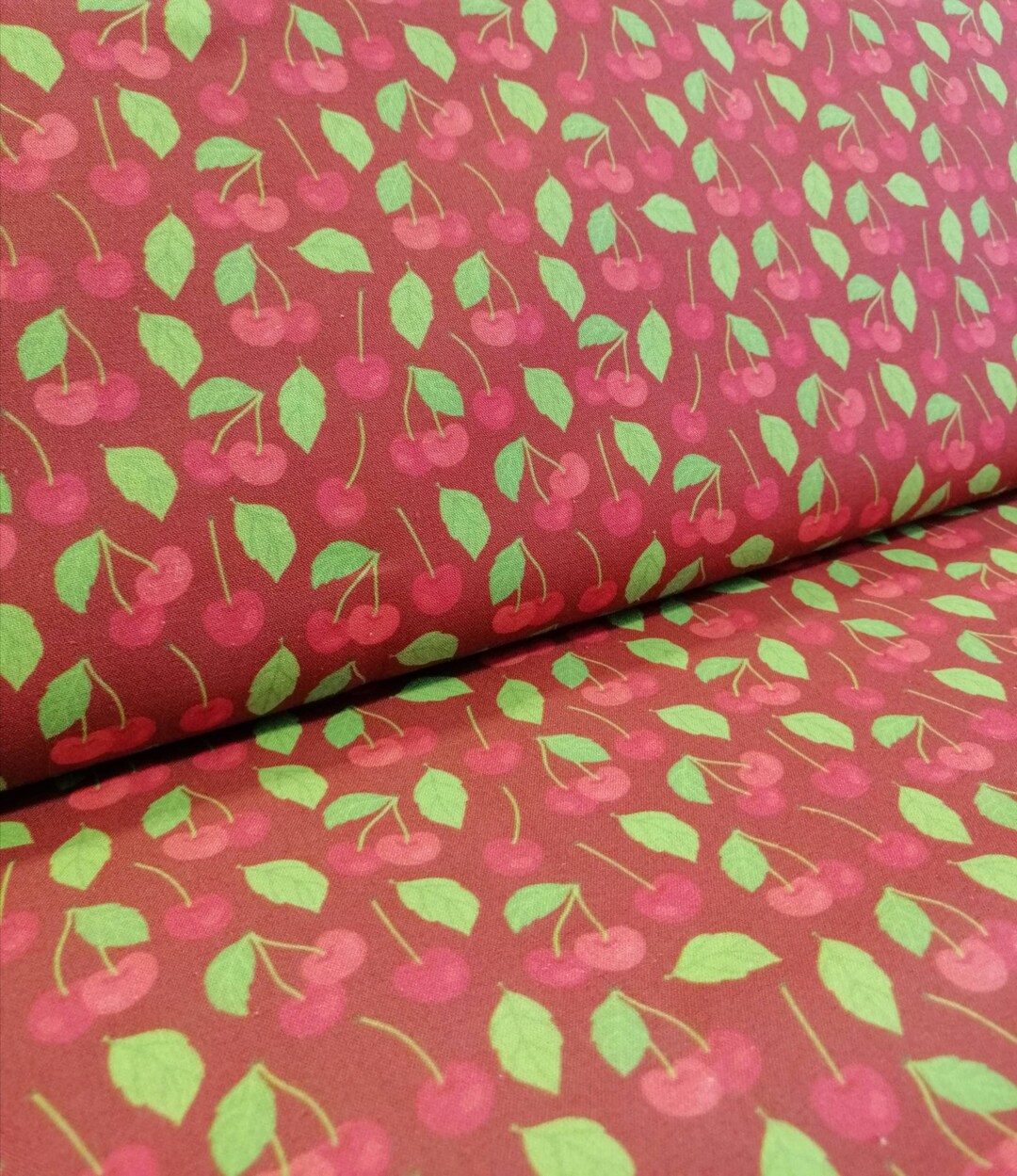 Cotton Cherries Red Rust Green - Etsy UK