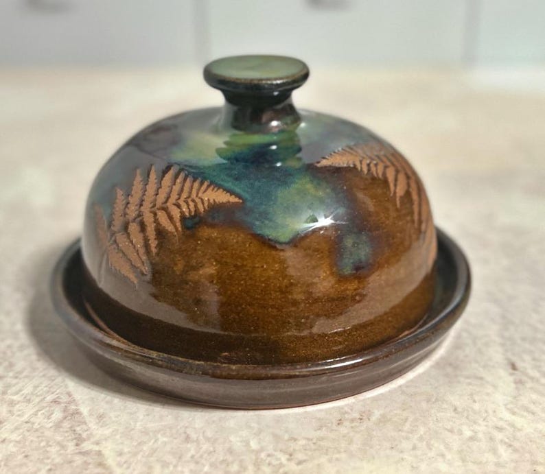 Fern Design Wheel Thrown Stoneware Cheese & Butter Dish - Etsy