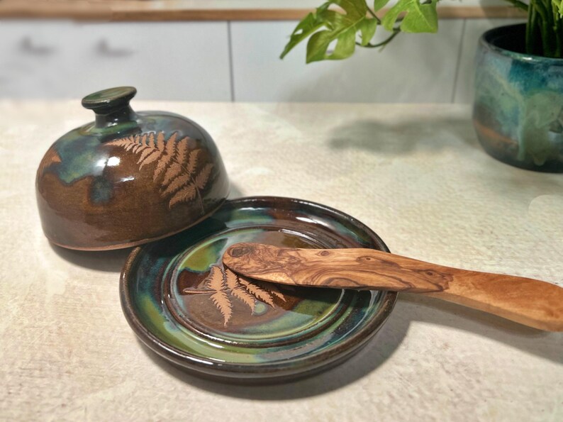 Fern Design Wheel Thrown Stoneware Cheese & Butter Dish - Etsy