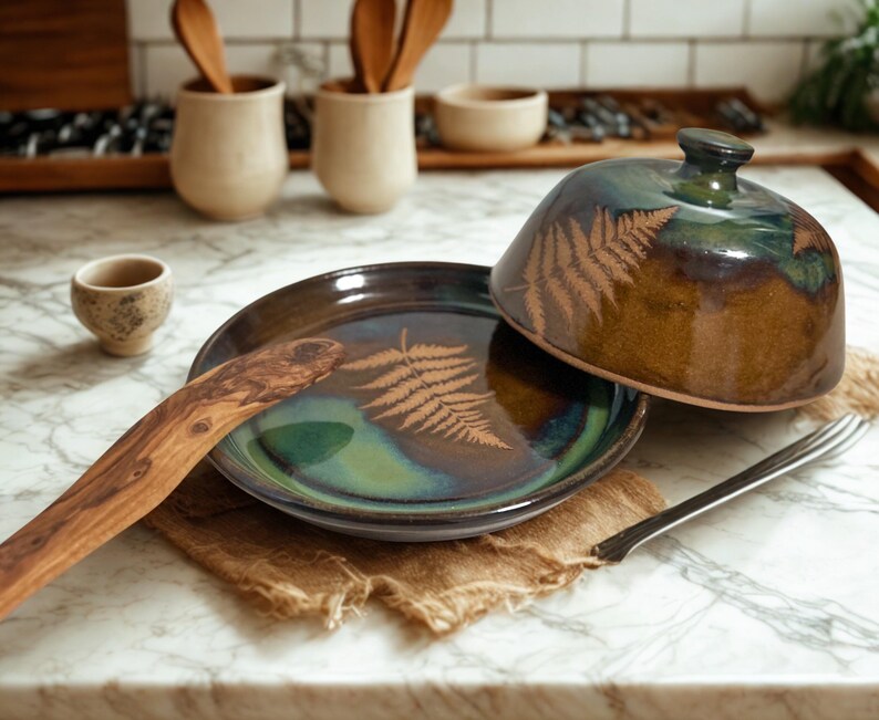 Fern Design Wheel Thrown Stoneware Cheese & Butter Dish - Etsy