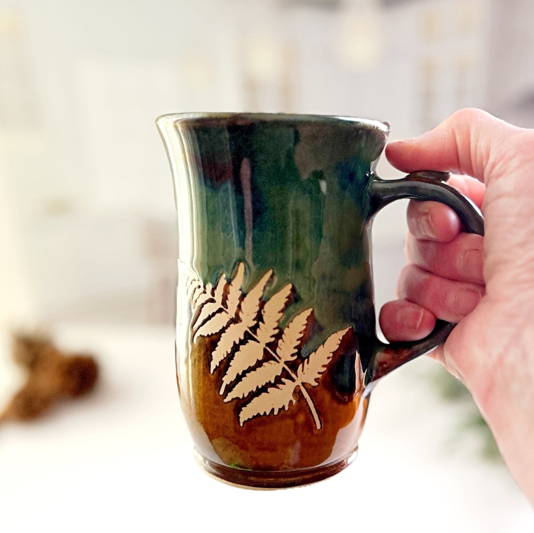 Rustic Fern Stoneware Coffee Mug - Woodland Nature Pottery Gift - Etsy