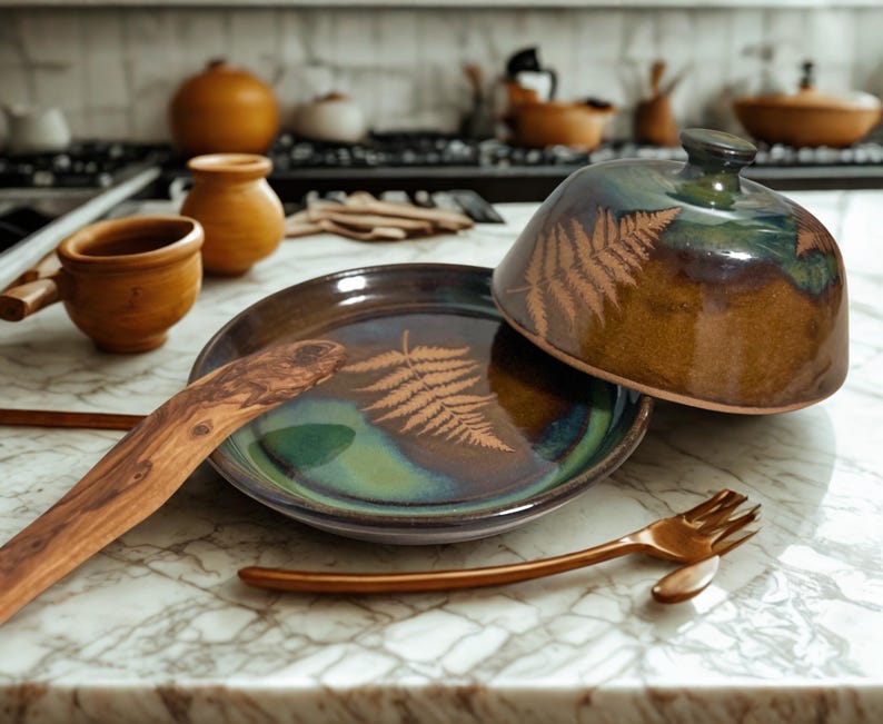 Fern Design Wheel Thrown Stoneware Cheese & Butter Dish - Etsy