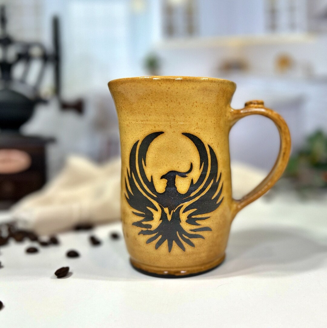 Phoenix Mug, Mythical Phoenix Stoneware Mug in Dark Clay, 16 Oz Wheel ...