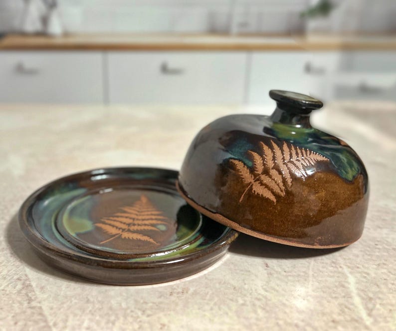 Fern Design Wheel Thrown Stoneware Cheese & Butter Dish - Etsy