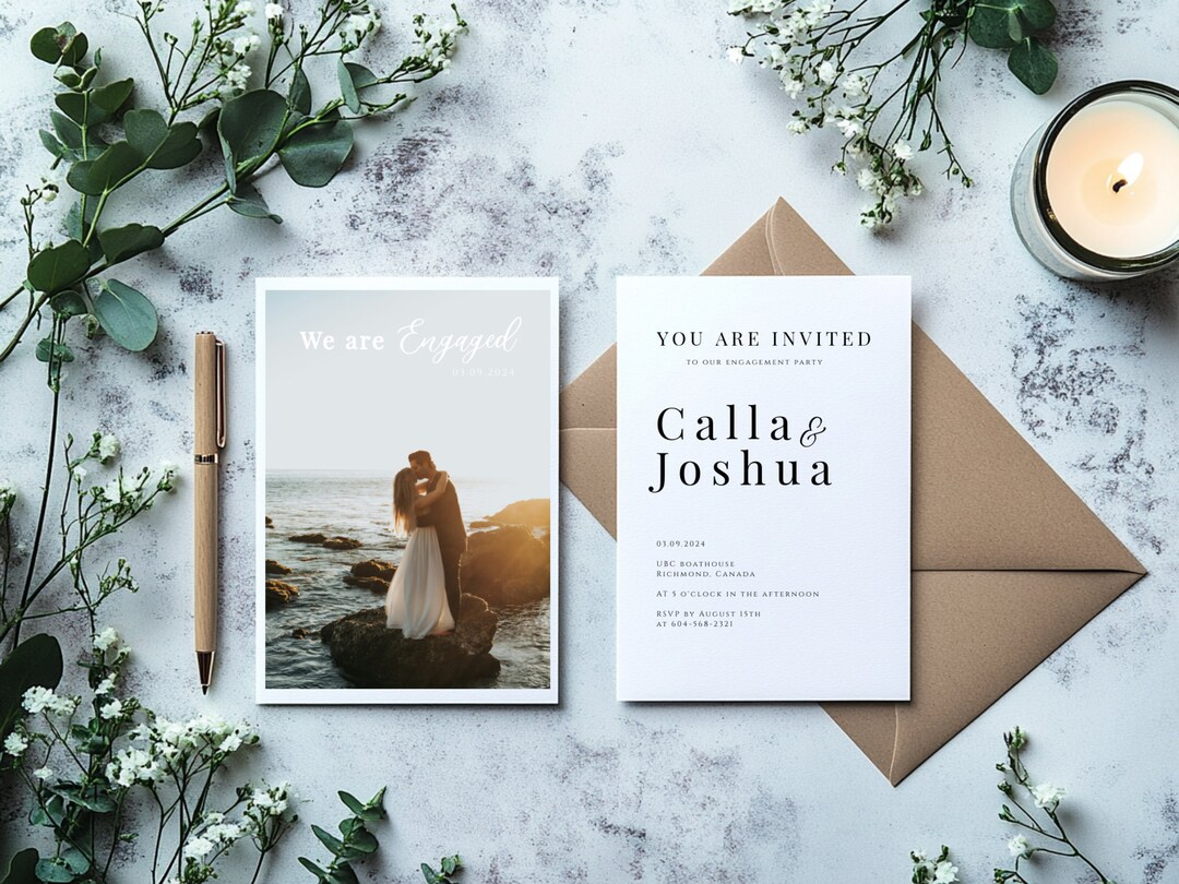 Engagement Invitation Template, Modern Engagement Announcement, Custom ...