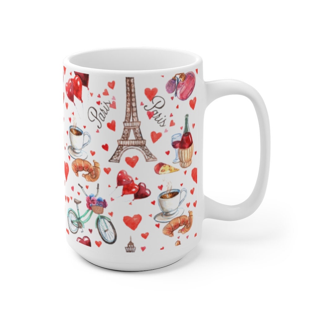 White Ceramic Mug Eiffel Tower, French Traditions, Bicycle in Paris ...