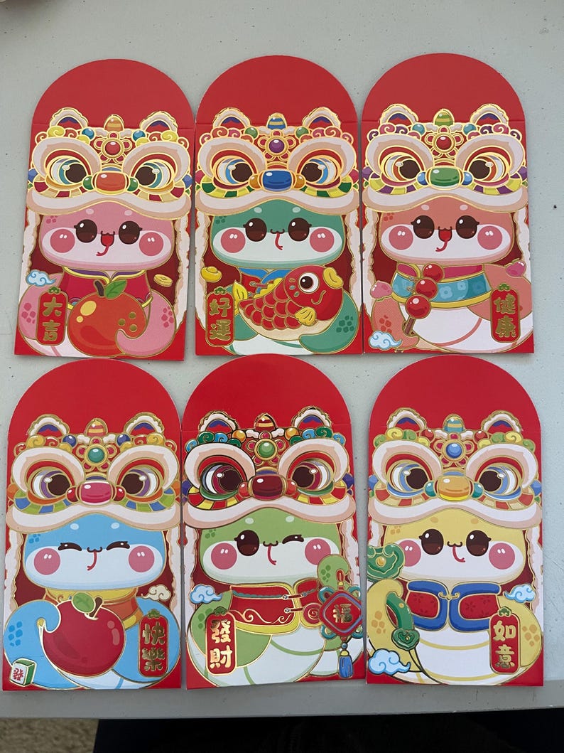 Lunar New Year Red Envelope With Snake .6pieces - Etsy