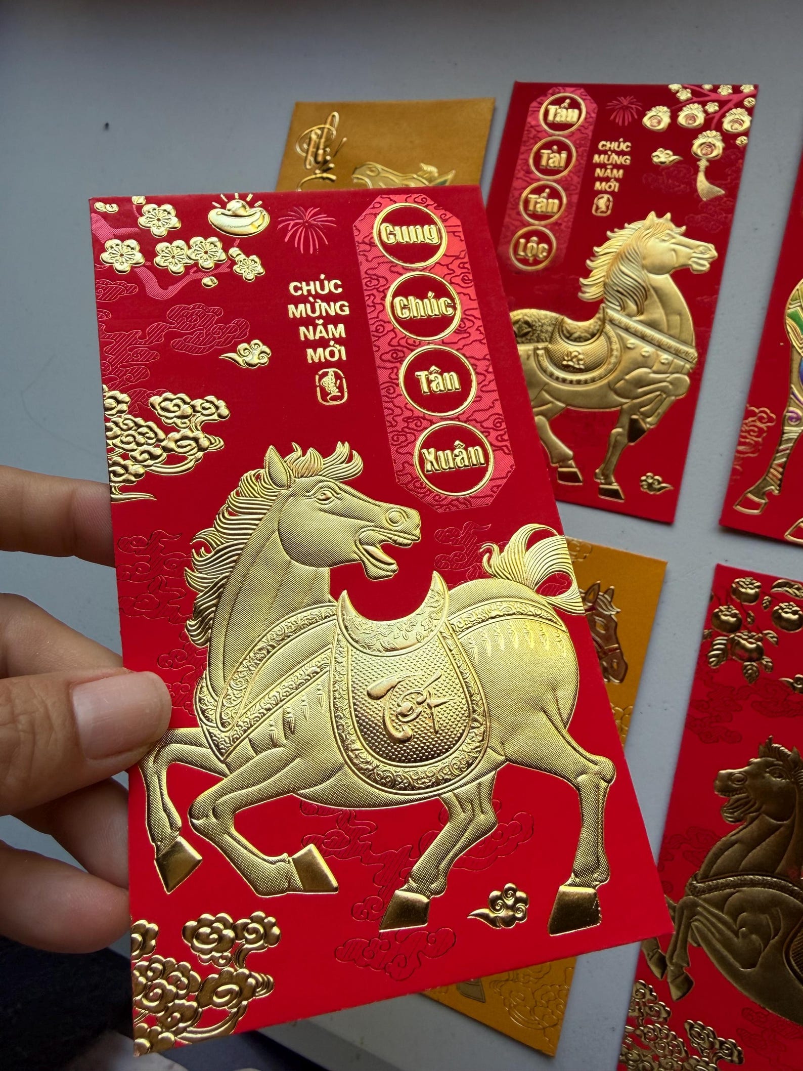 12 Pieces Set Vietnamese Red Envelopes for Lunar New Year Best Wishes ...