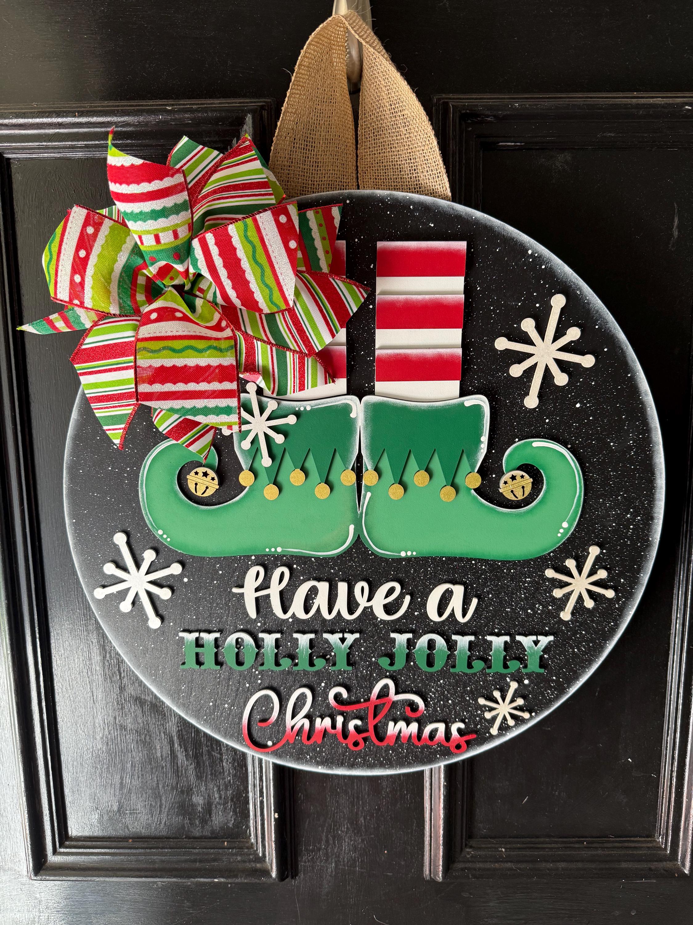 Holiday Door Sign, Holly Jolly, Elf Feet, Christmas Door Sign ...
