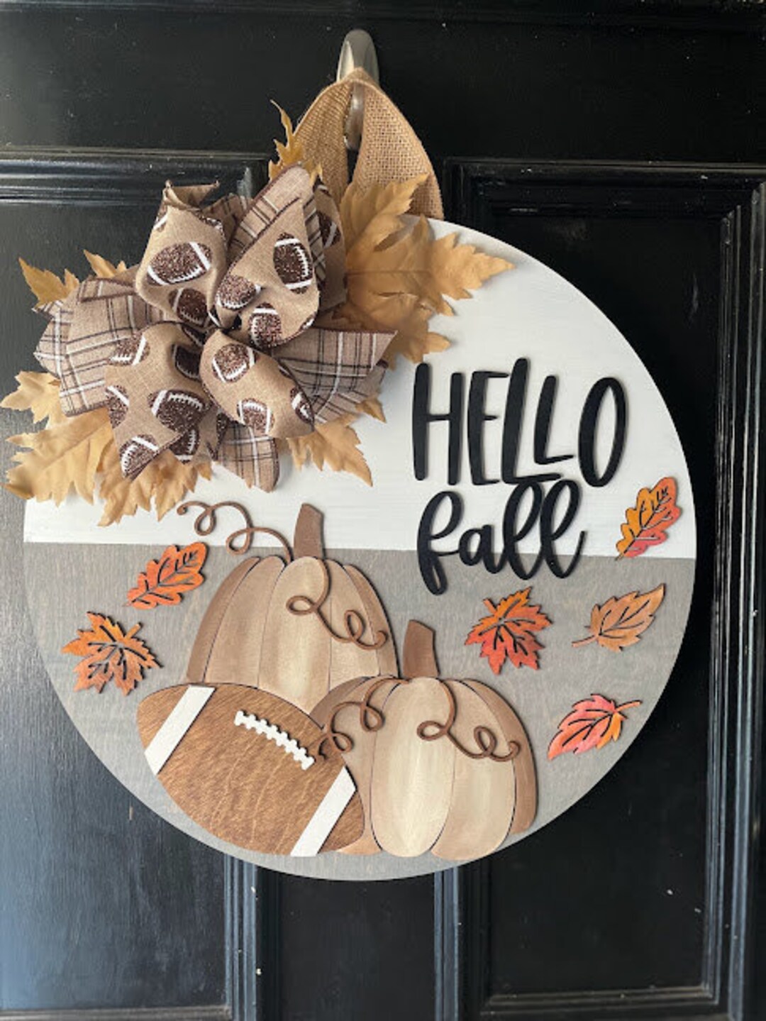 Fall Door Hanger, Football and Pumpkin Sign, Football Door Hanger ...