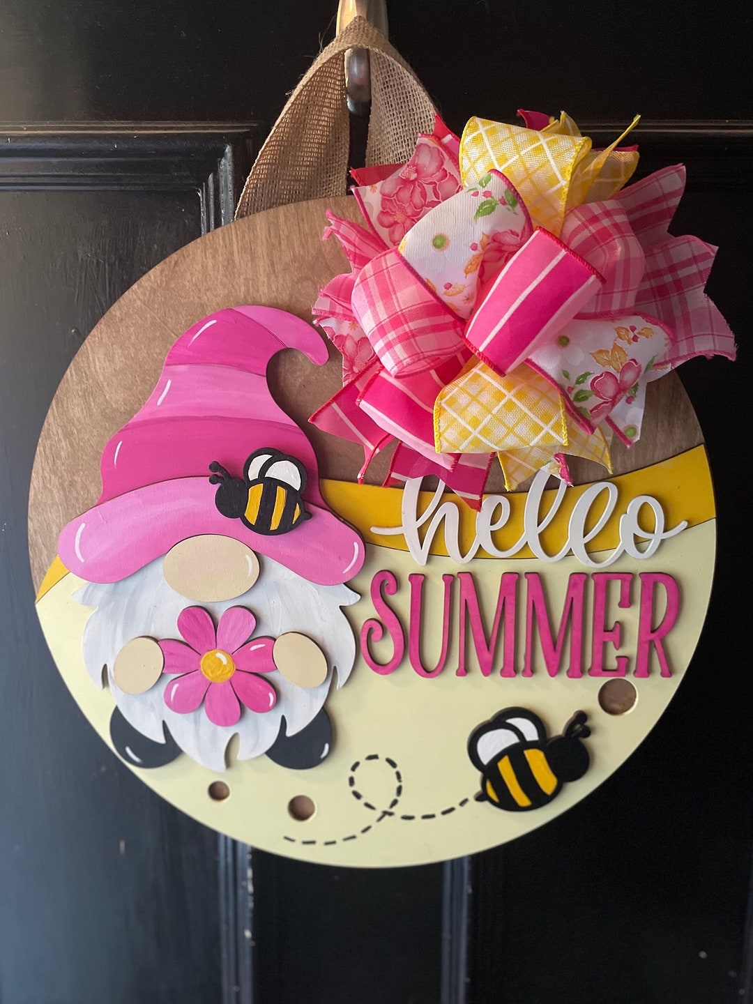 Front Door Decor | Hello Summer With Gnome, Summer Door Hanger, Gnome ...