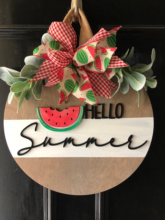 Front Door Decor Hello Summer Door Hanger Watermelon Door Etsy