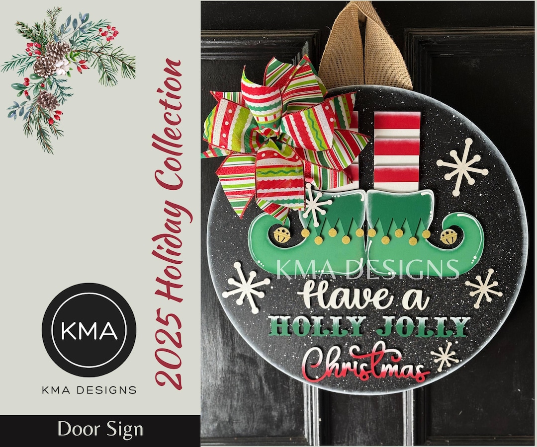Holiday Door Sign, Holly Jolly, Elf Feet, Christmas Door Sign ...