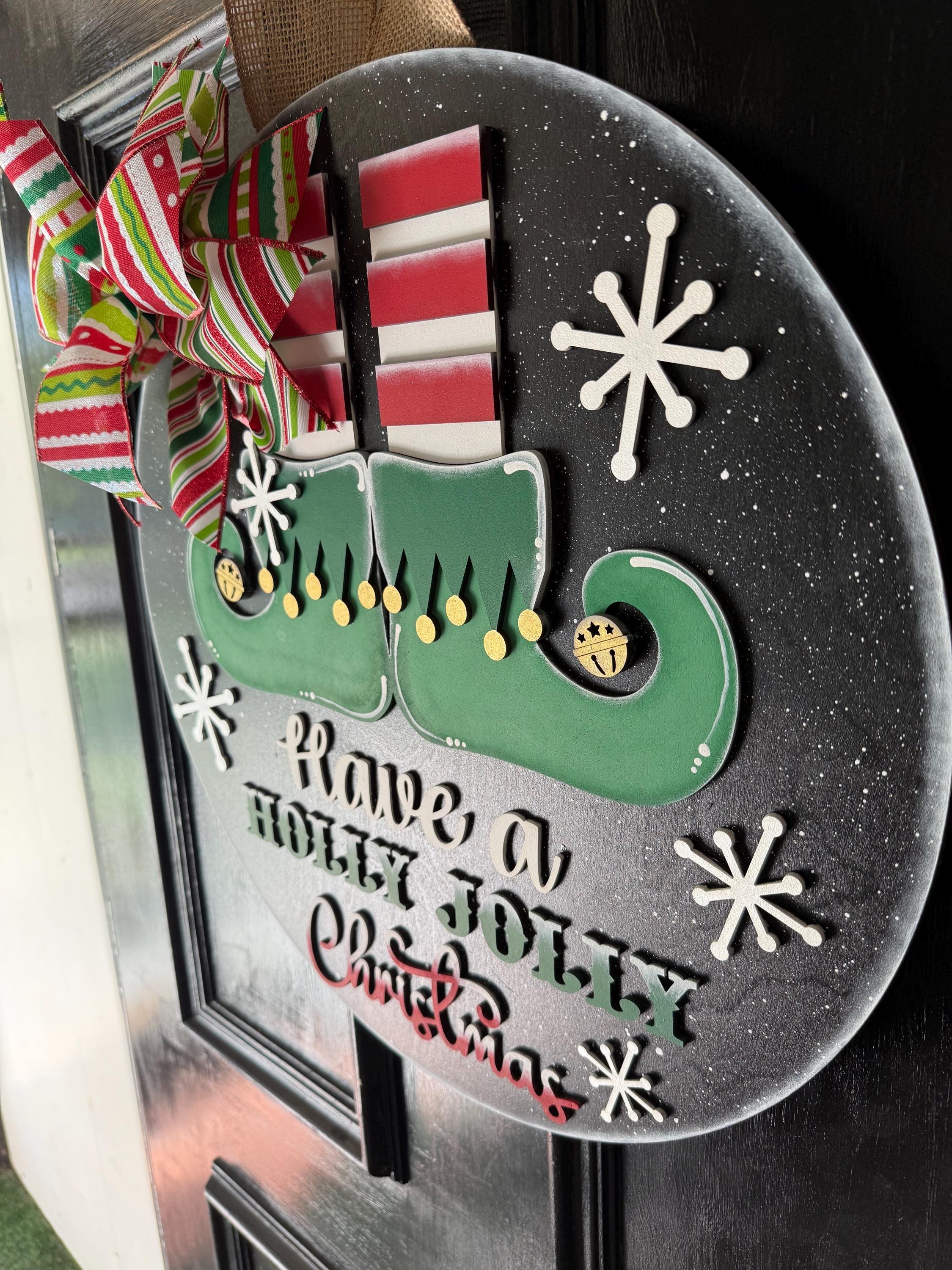Holiday Door Sign, Holly Jolly, Elf Feet, Christmas Door Sign ...